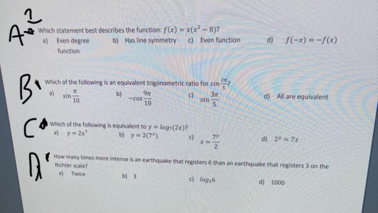Solved ? A B Which statement best describes the function: | Chegg.com