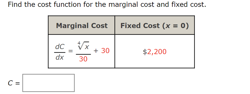 Solved Find the cost function for the marginal cost and | Chegg.com