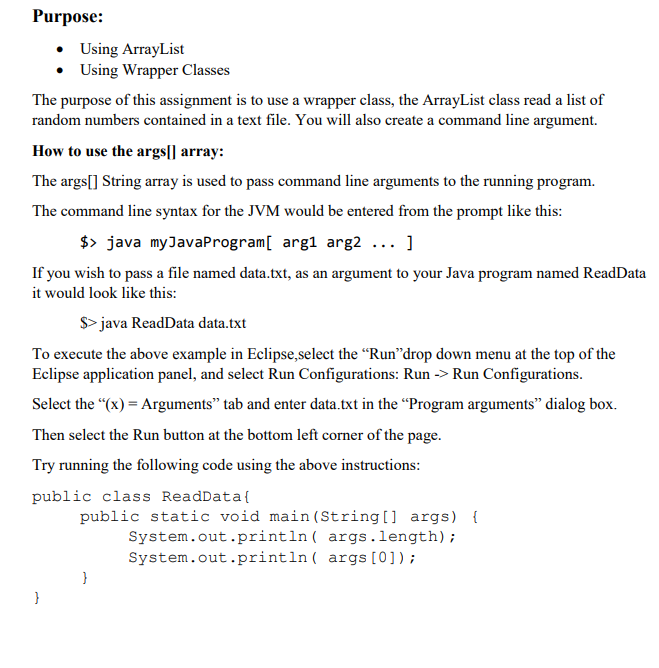 Solved Purpose: Using ArrayList Using Wrapper Classes The | Chegg.com