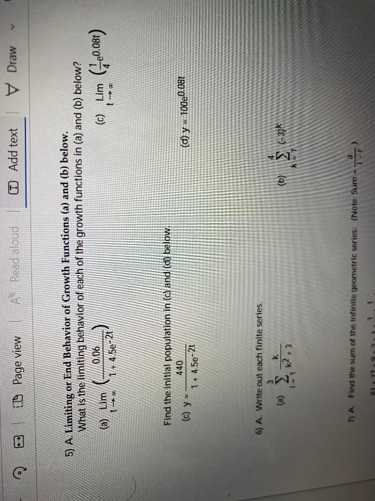 Solved 5) A. Limiting or End Behavior of Growth Functions | Chegg.com