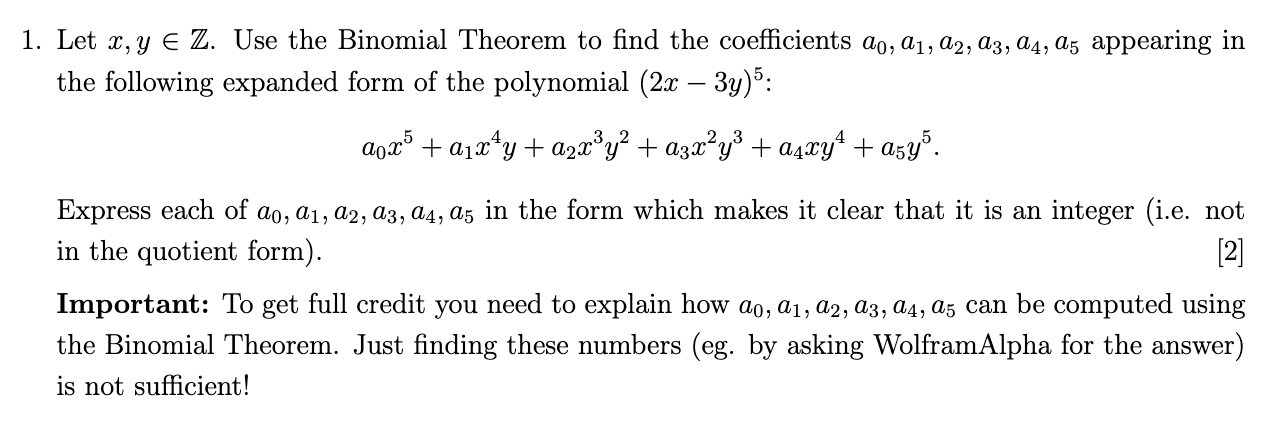 Solved Let x,y∈Z. Use the Binomial Theorem to find the | Chegg.com