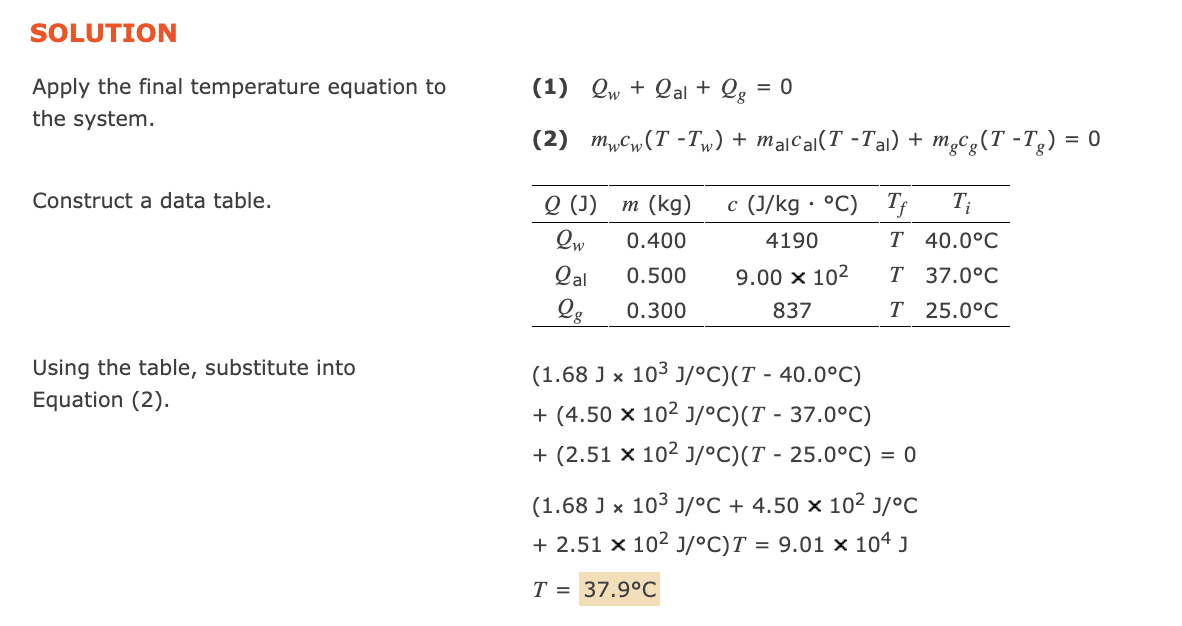 Solved Apply the final temperature equation to the system. | Chegg.com