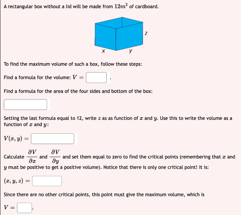 Solved A rectangular box without a lid will be made from | Chegg.com