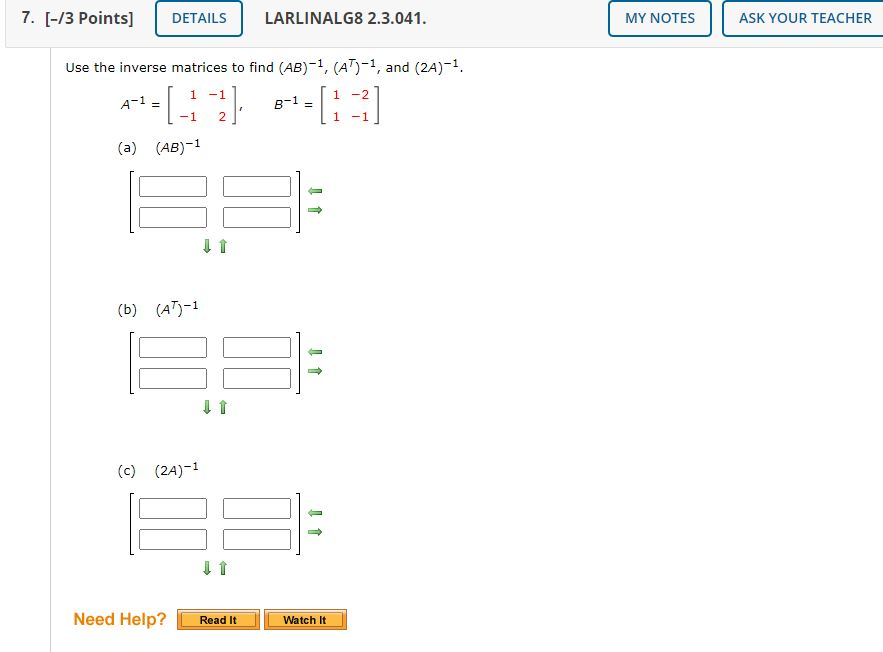 Solved 7. [-13 Points) DETAILS LARLINALG8 2.3.041. MY NOTES | Chegg.com Solved 7. [-13 Points) DETAILS LARLINALG8 2.3.041. MY NOTES | Chegg.com