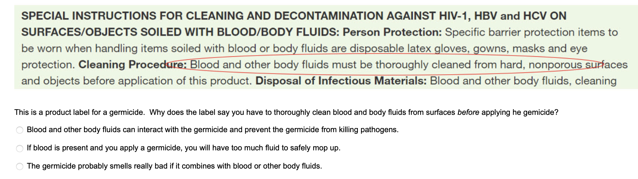 Solved SPECIAL INSTRUCTIONS FOR CLEANING AND DECONTAMINATION | Chegg.com