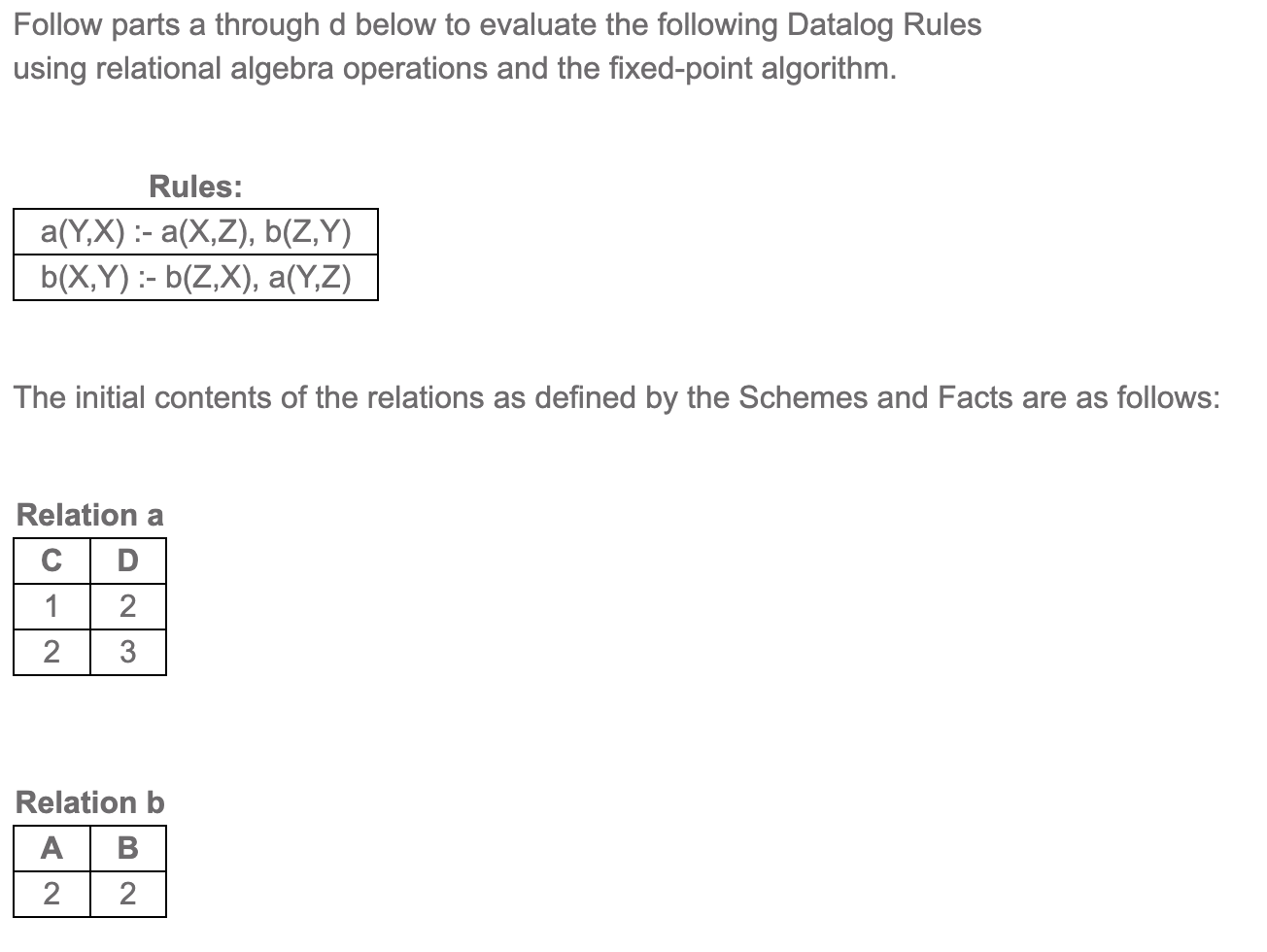 Solved a. List the tuples added to 'Relation a' by the first | Chegg.com