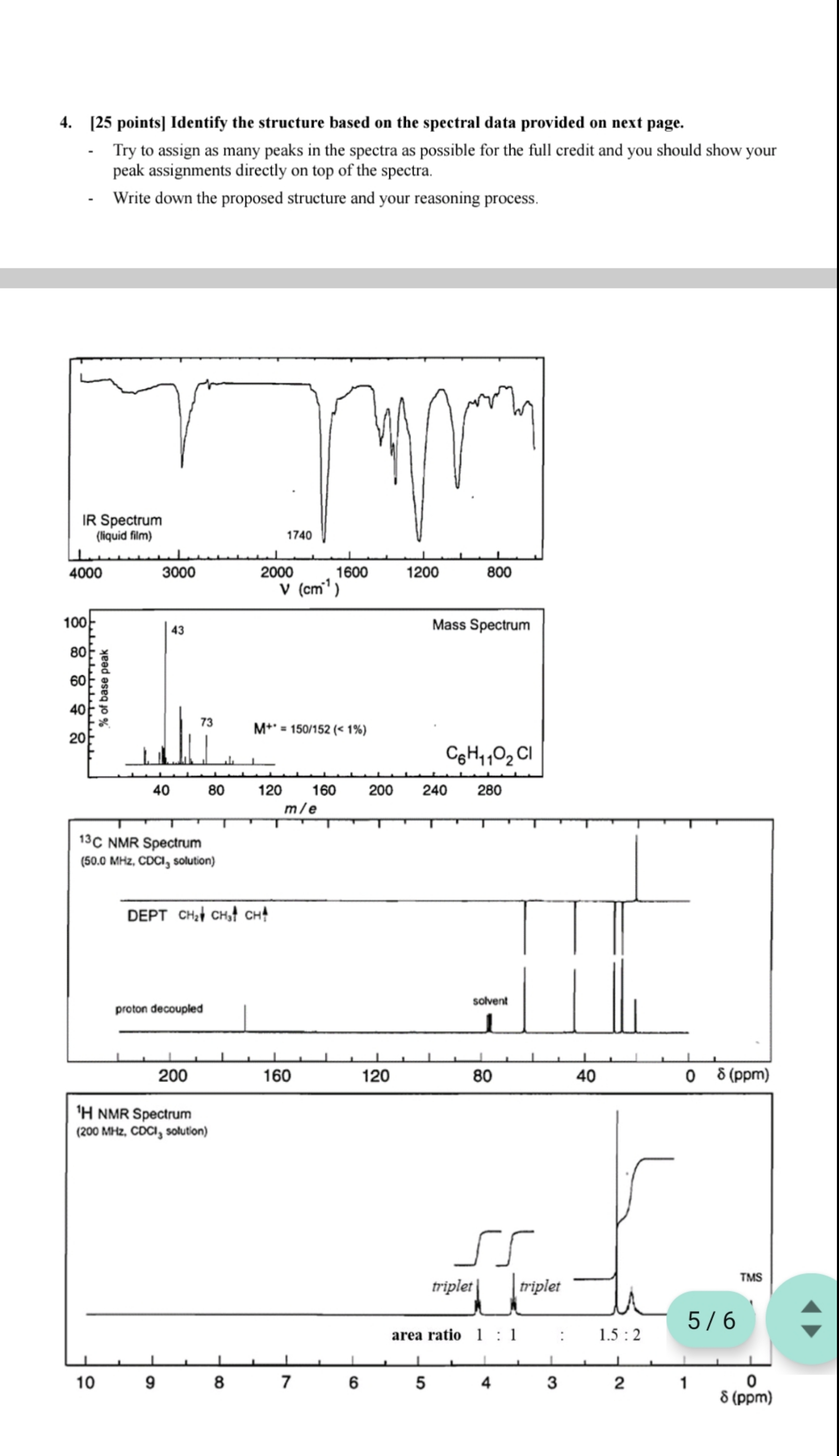 Solved 4. [25 ﻿points] ﻿Identify the structure based on the | Chegg.com