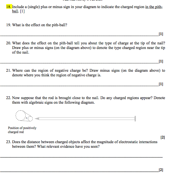 Solved Charged rod Hanging pith-ball + 18. Include a | Chegg.com