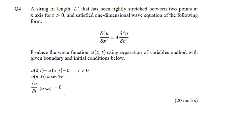 Solved Q4 A string of length ‘L', that has been tightly | Chegg.com