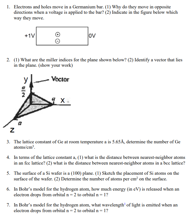 Solved Electrons and holes move in a Germanium bar. (1) ﻿Why | Chegg.com