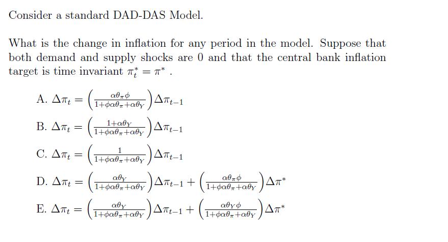 Consider a standard DAD-DAS Model. What is the change | Chegg.com