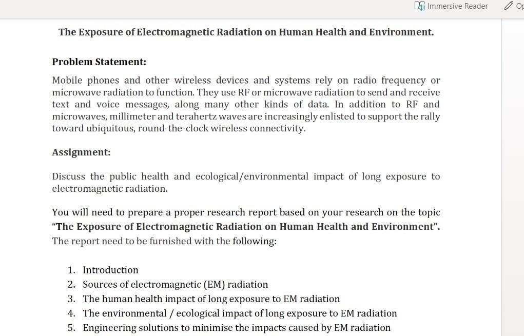 Solved Immersive Reader oc The Exposure of Electromagnetic | Chegg.com