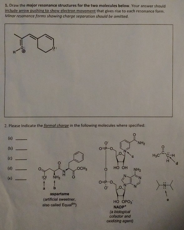 Solved 1. Draw the major resonance structures for the two | Chegg.com