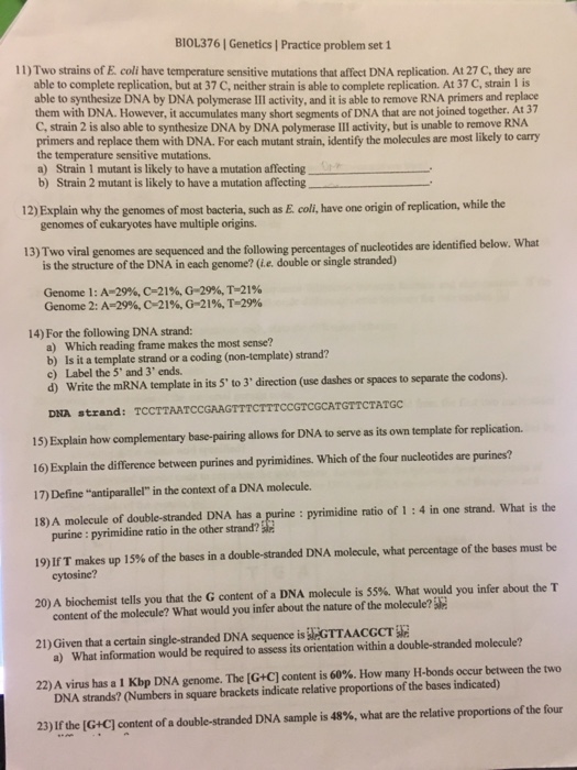 Solved BIOL376| Genetics | Practice problem set 1 The | Chegg.com