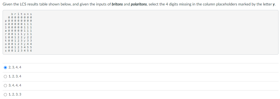 Solved Given the LCS results table shown below, and given | Chegg.com