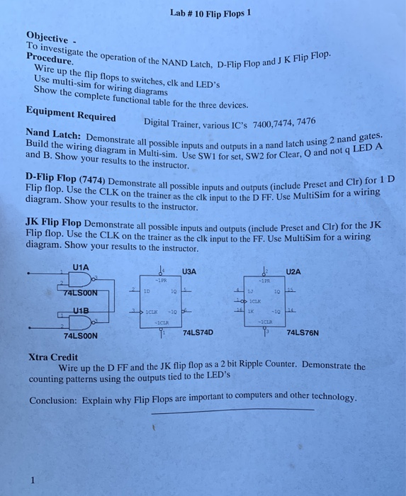 Solved Lab # 10 Flip Flops 1 Objective - To investigate the | Chegg.com