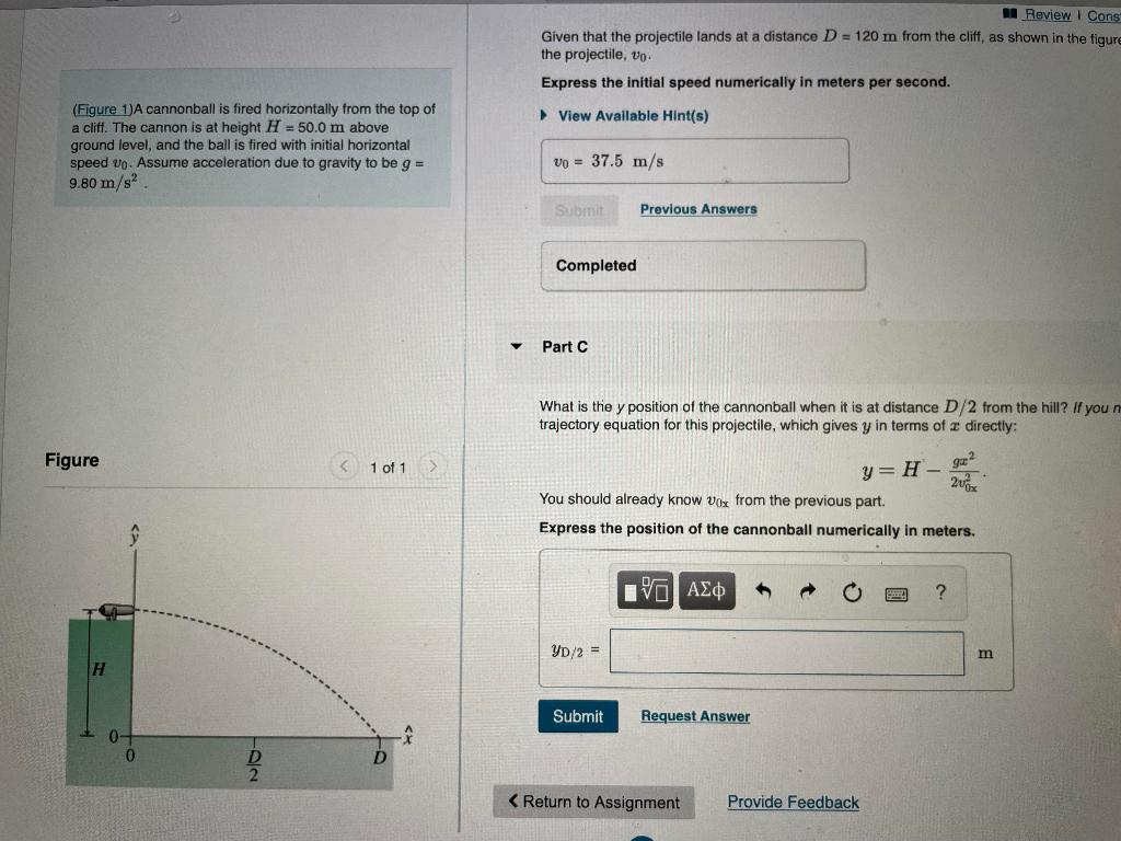 Solved Review Icons Given that the projectile lands at a | Chegg.com