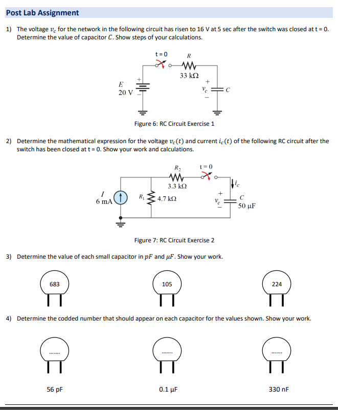 Solved Post Lab Assignment1) ﻿The voltage \( ﻿v_{c} \) ﻿for | Chegg.com