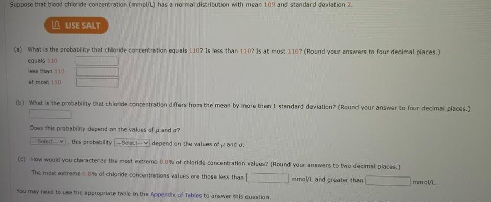 Solved Suppose that blood chloride concentration (mmol/L) | Chegg.com