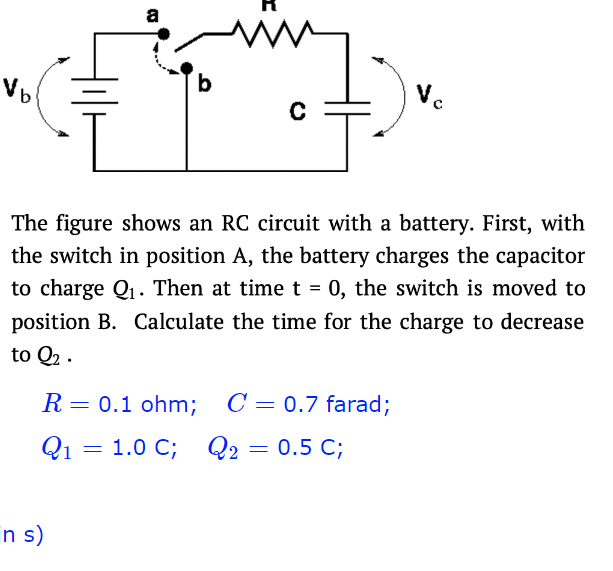 Solved The figure shows an RC circuit with a battery. First, | Chegg.com