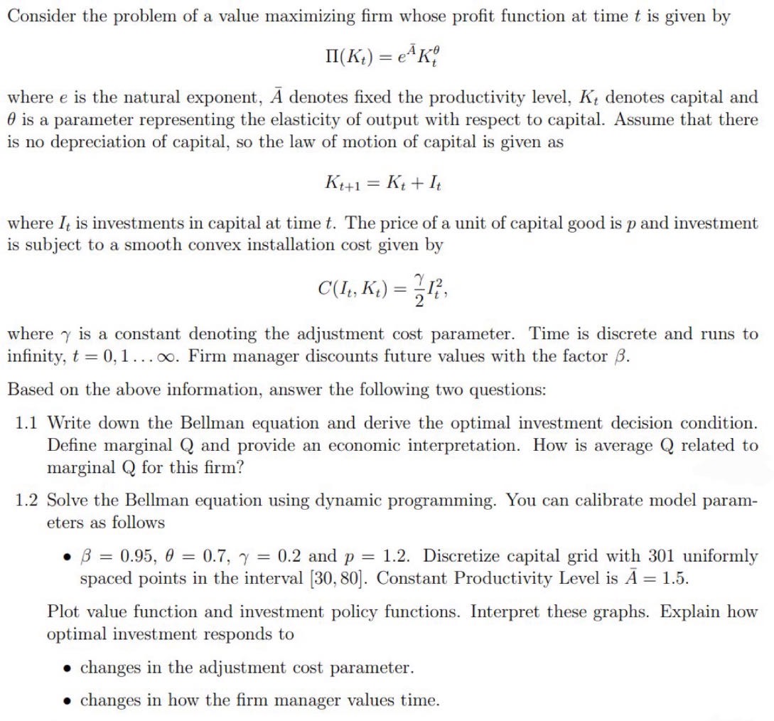 Solved Π(Kt)=eAˉKtθ where e is the natural exponent, Aˉ | Chegg.com
