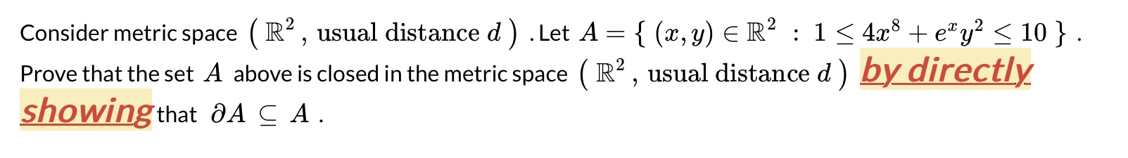 Solved Consider metric space (R2, usual distance d). Let | Chegg.com