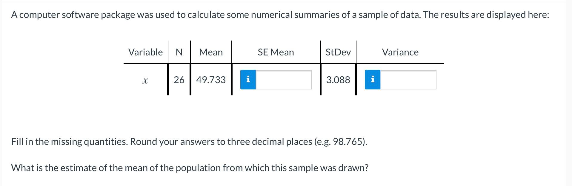Solved A Computer Software Package Was Used To Calculate 