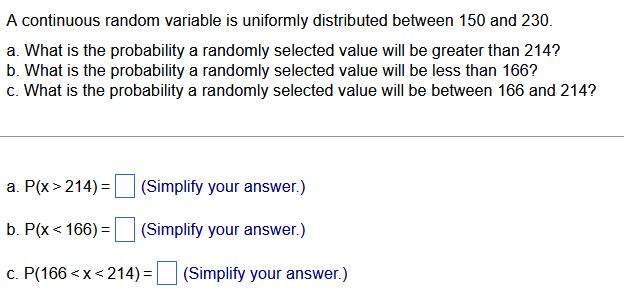 Solved A continuous random variable is uniformly distributed | Chegg.com