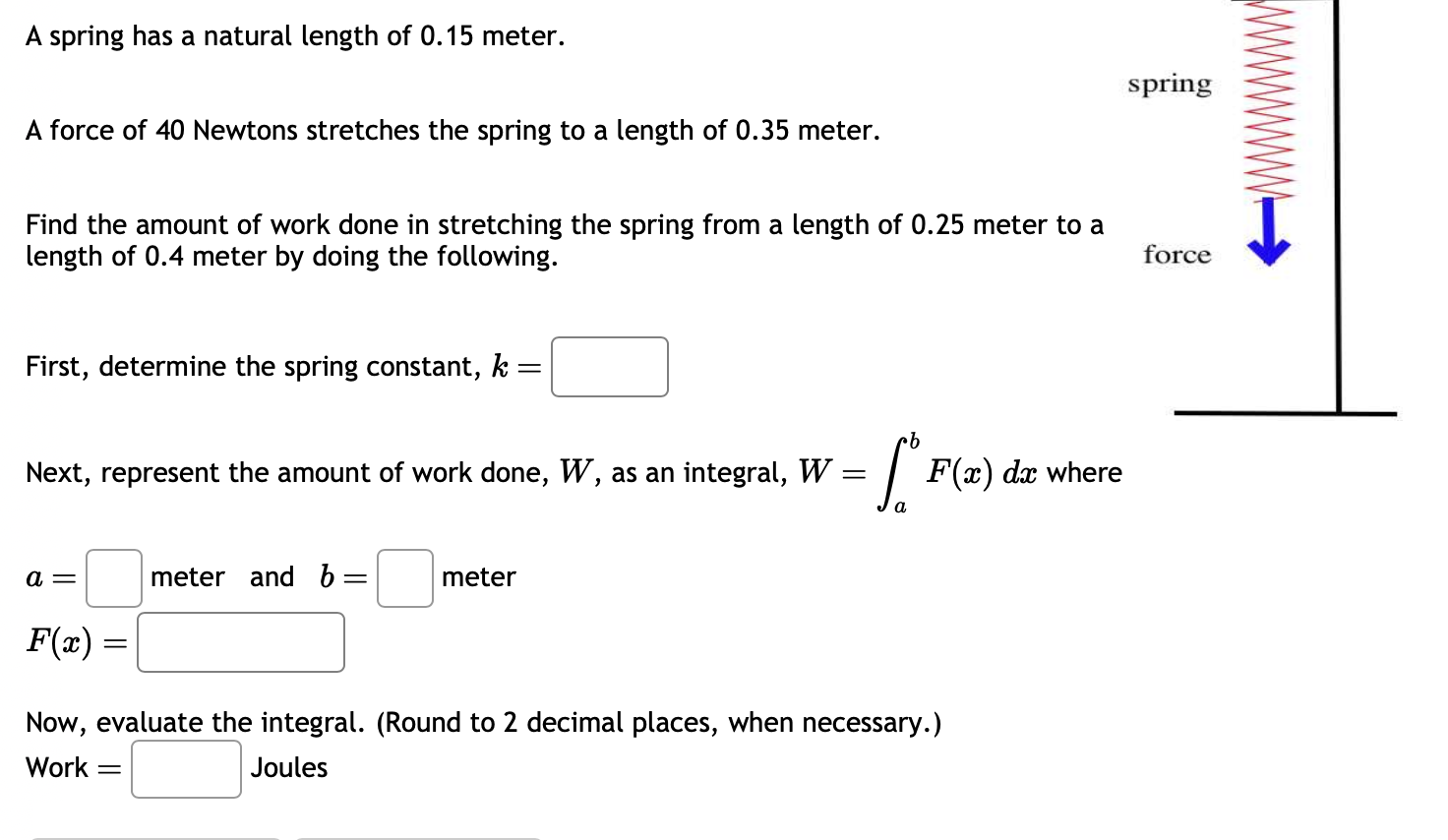 Solved A spring has a natural length of 0.15 ﻿meter.A force | Chegg.com