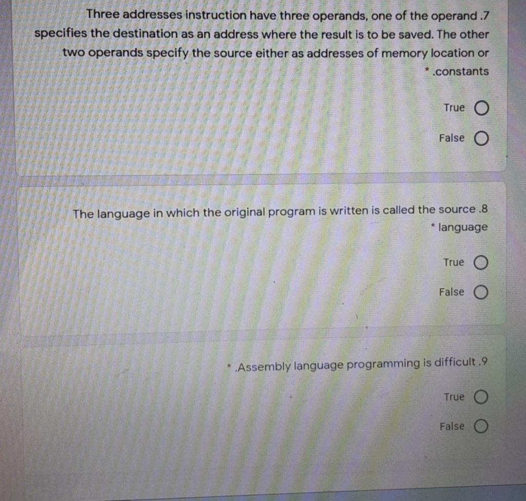 Solved Three addresses instruction have three operands, one | Chegg.com