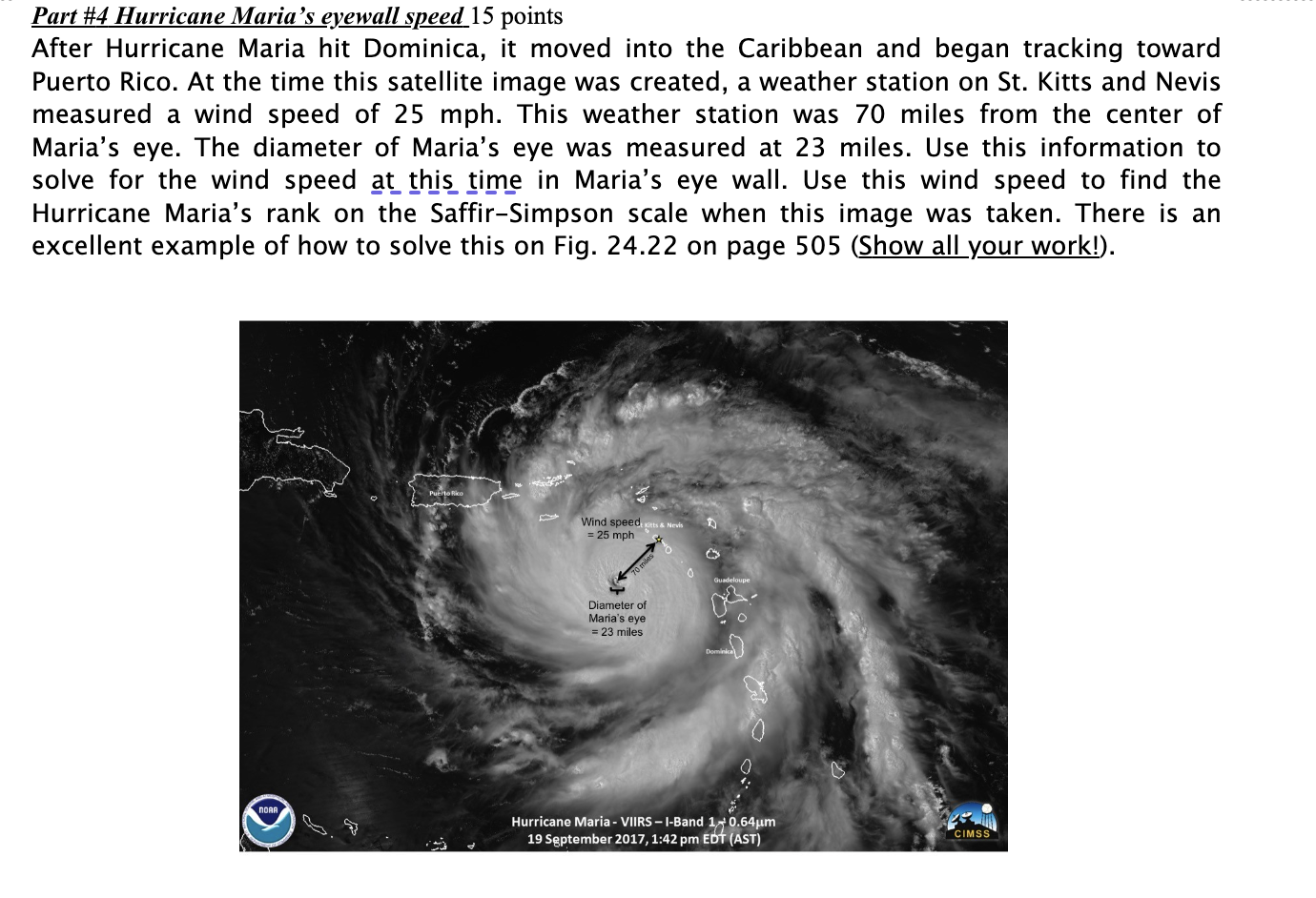 Solved Part \#4 Hurricane Maria's eyewall speed 15 points | Chegg.com