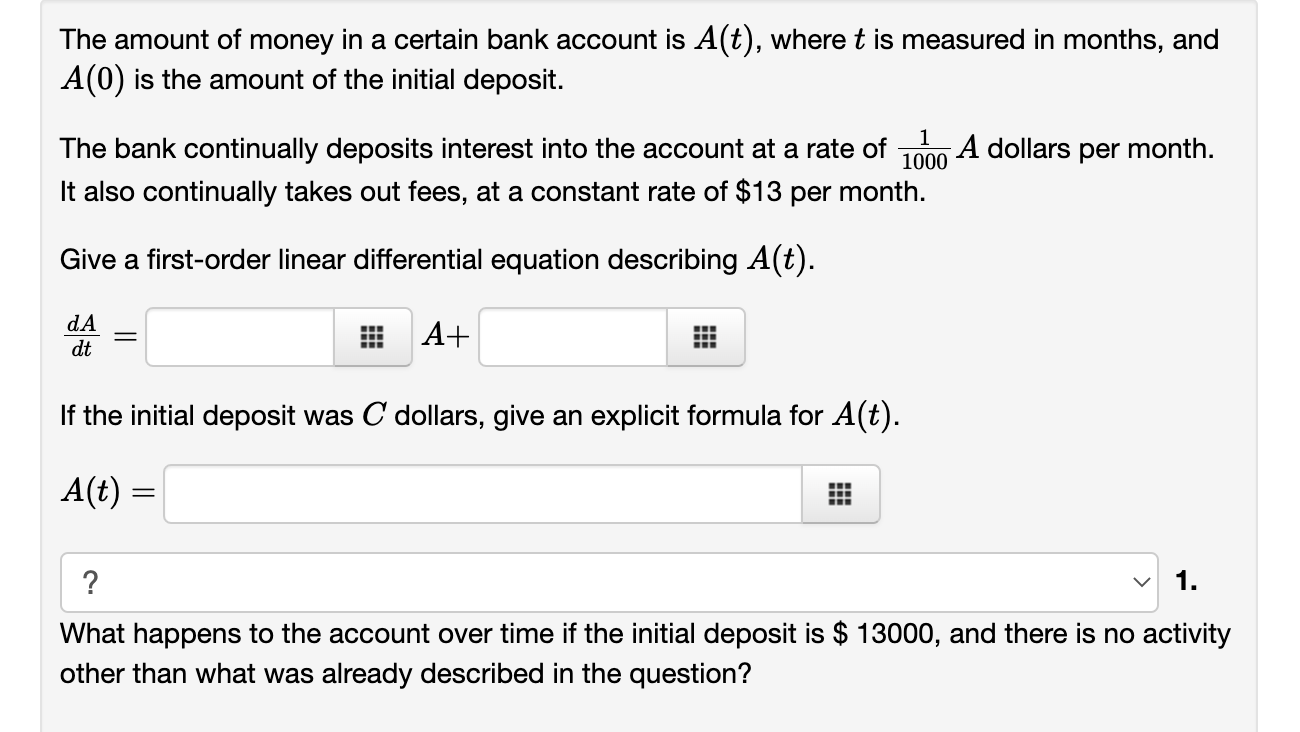 Solved The amount of money in a certain bank account is | Chegg.com