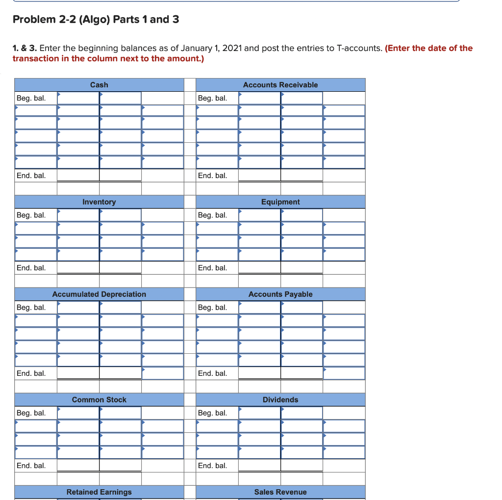 Solved Required information Problem 2-2 (Algo) Accounting | Chegg.com