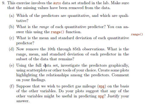 Solved 9. This exercise involves the Auto data set studied | Chegg.com