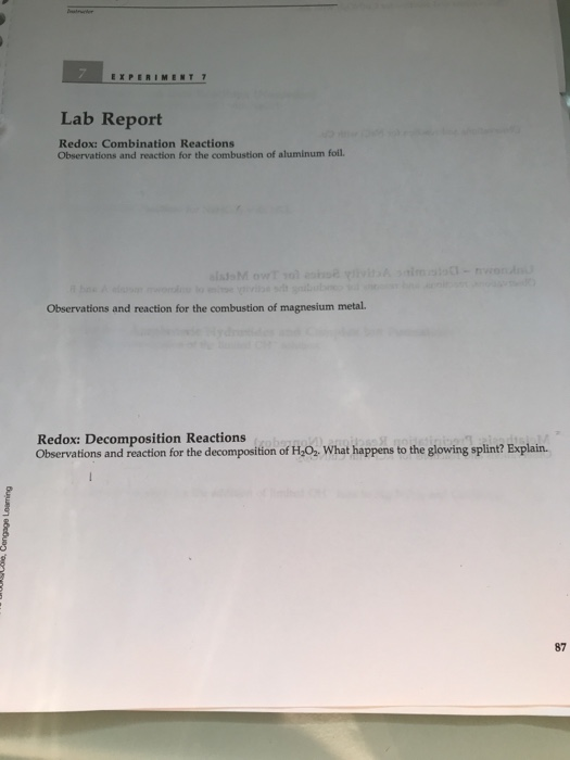 Solved EXPERIMENT Lab Report Redox: Combination Reactions | Chegg.com