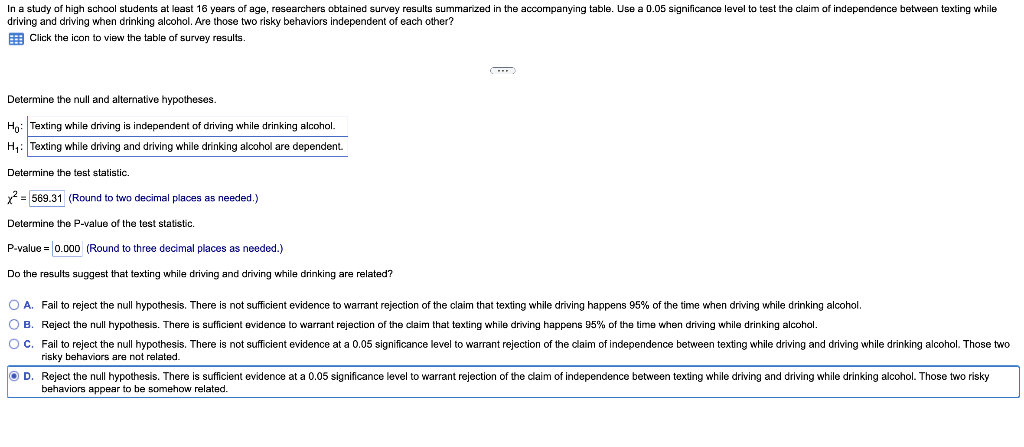 Solved driving and driving when drinking alcohol. Are those | Chegg.com