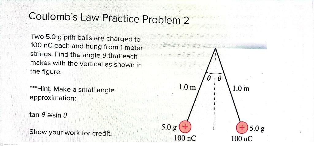 Solved Coulomb's Law Practice Problem 2 Two 5.0 g pith balls | Chegg.com