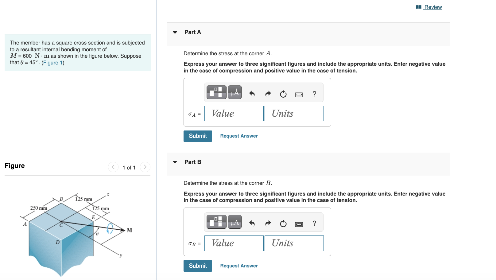 Solved Part C Determine the stress at the corner D. Part | Chegg.com