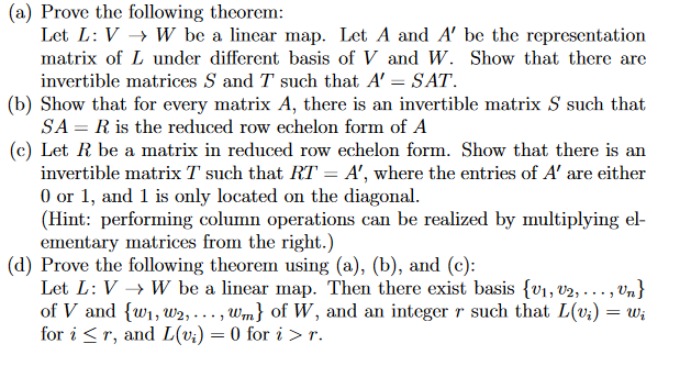 Solved (a) Prove the following theorem: Let L:V→W be a | Chegg.com