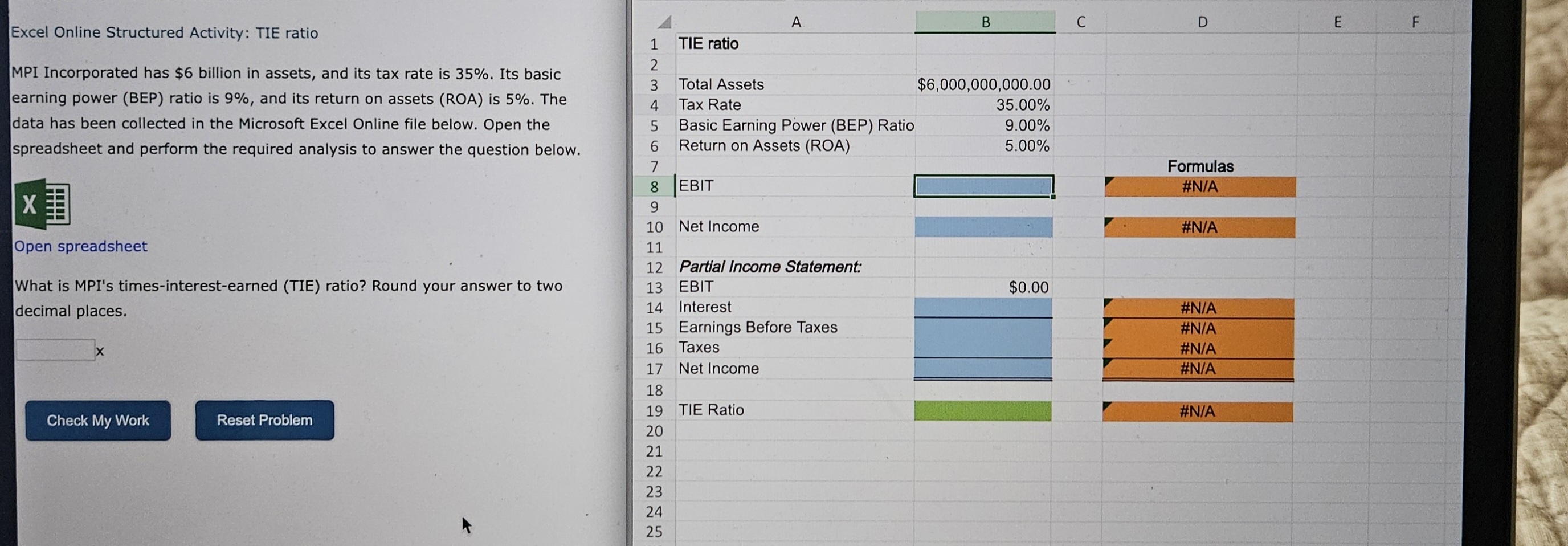 Solved Excel Online Structured Activity: TIE ratioMPI | Chegg.com