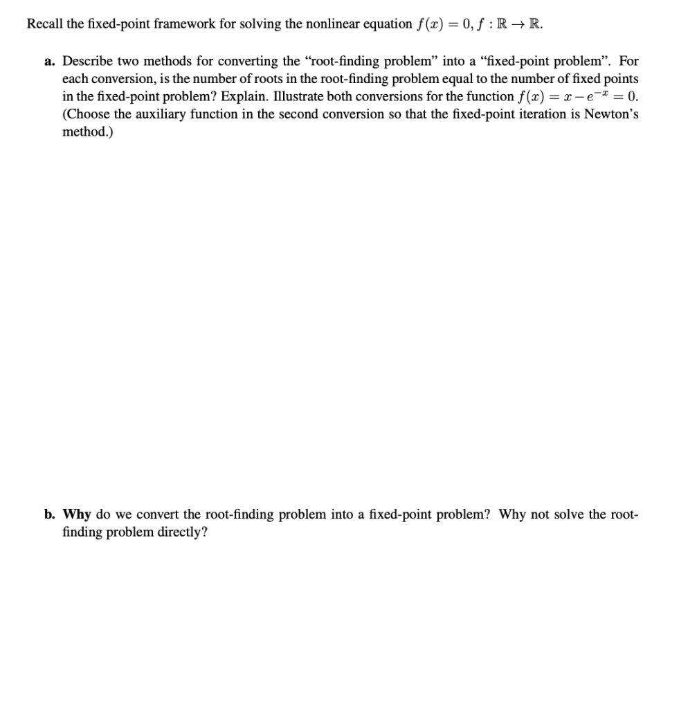 Recall the fixed-point framework for solving the | Chegg.com