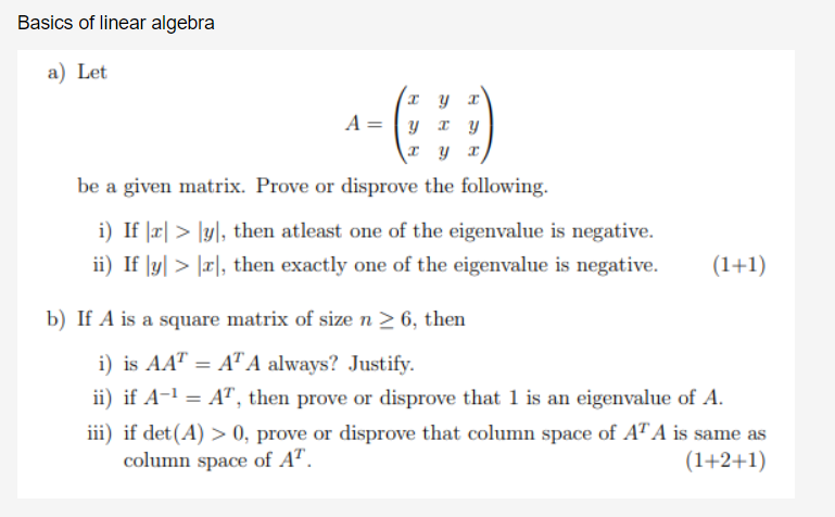 Solved Basics of linear algebra a) Let тут A= (y ry C) be a | Chegg.com