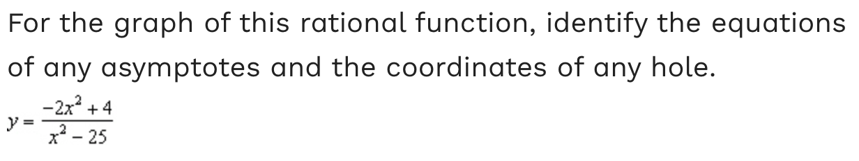 Solved For the graph of this rational function, identify the | Chegg.com
