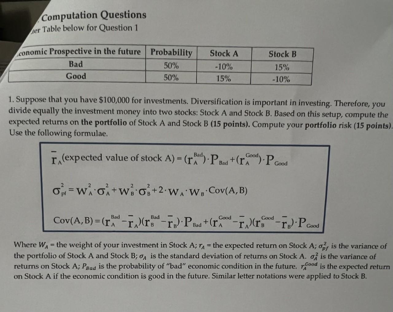 Solved Computation Questions .fer Table below for Question 1 | Chegg.com