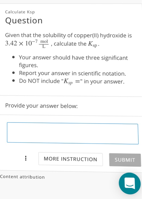 Solved Calculate Ksp Question Given that the solubility of | Chegg.com