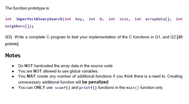 Solved Q1) Write a C function to implement the binary search | Chegg.com