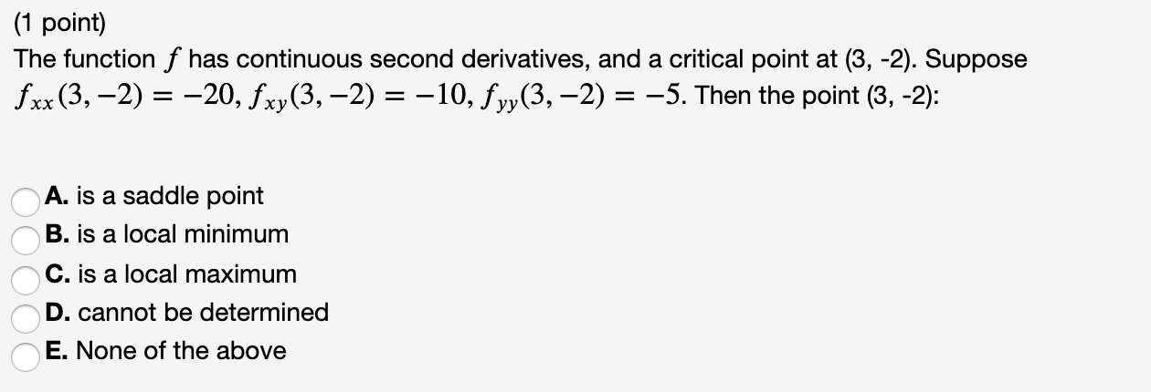 Solved (1 point) The function f has continuous second | Chegg.com