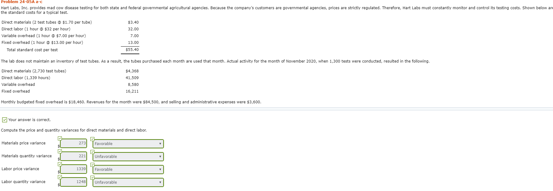 Solved Problem 24-05A a-c Hart Labs, Inc. provides mad cow | Chegg.com