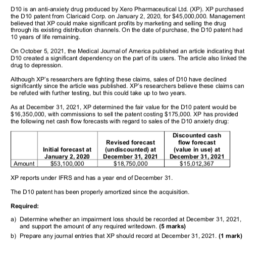 Solved D10 is an anti-anxiety drug produced by Xero | Chegg.com