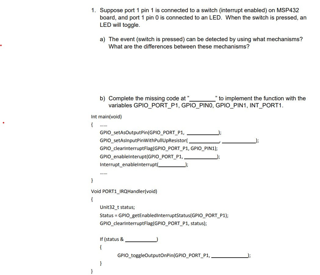 Solved 1. Suppose port 1 pin 1 is connected to a switch | Chegg.com